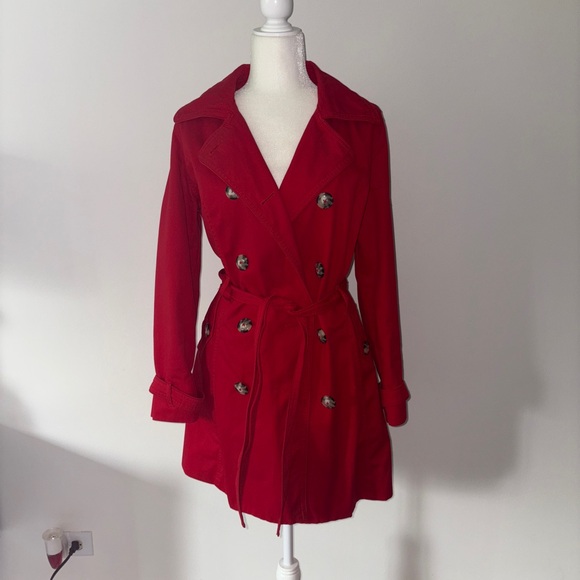 Merona | Jackets & Coats | Merona Womens Red Rain Trench Coat Jacket L ...